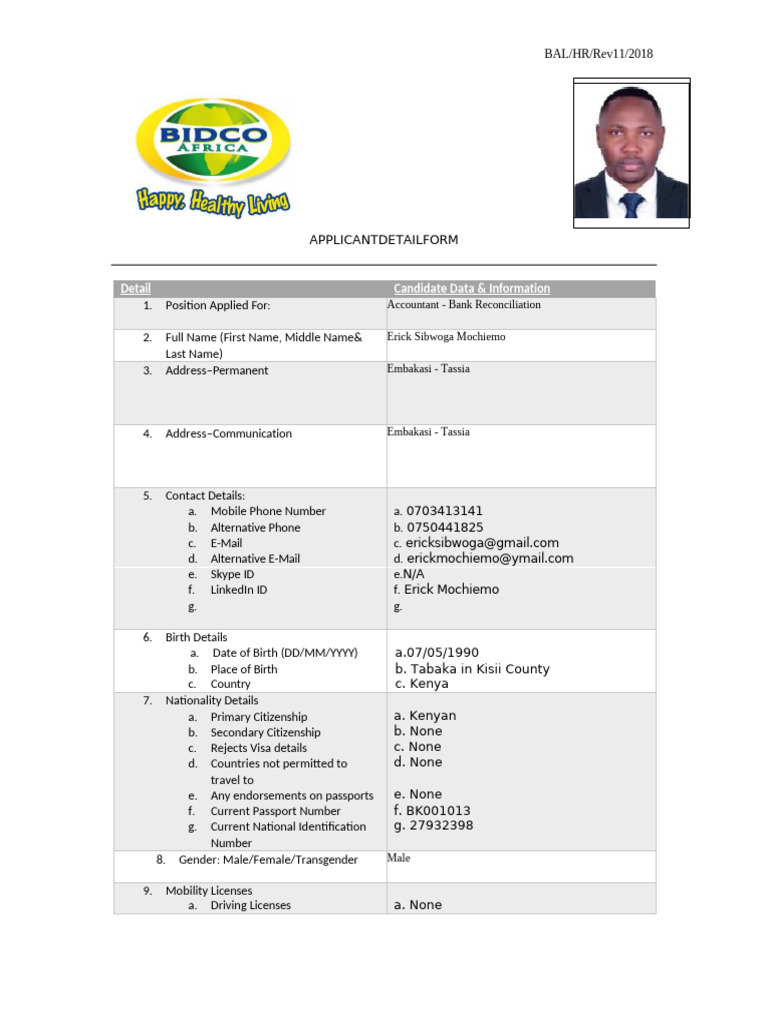 KE - BAL - Application Detail Form | PDF | Employee Benefits | Business