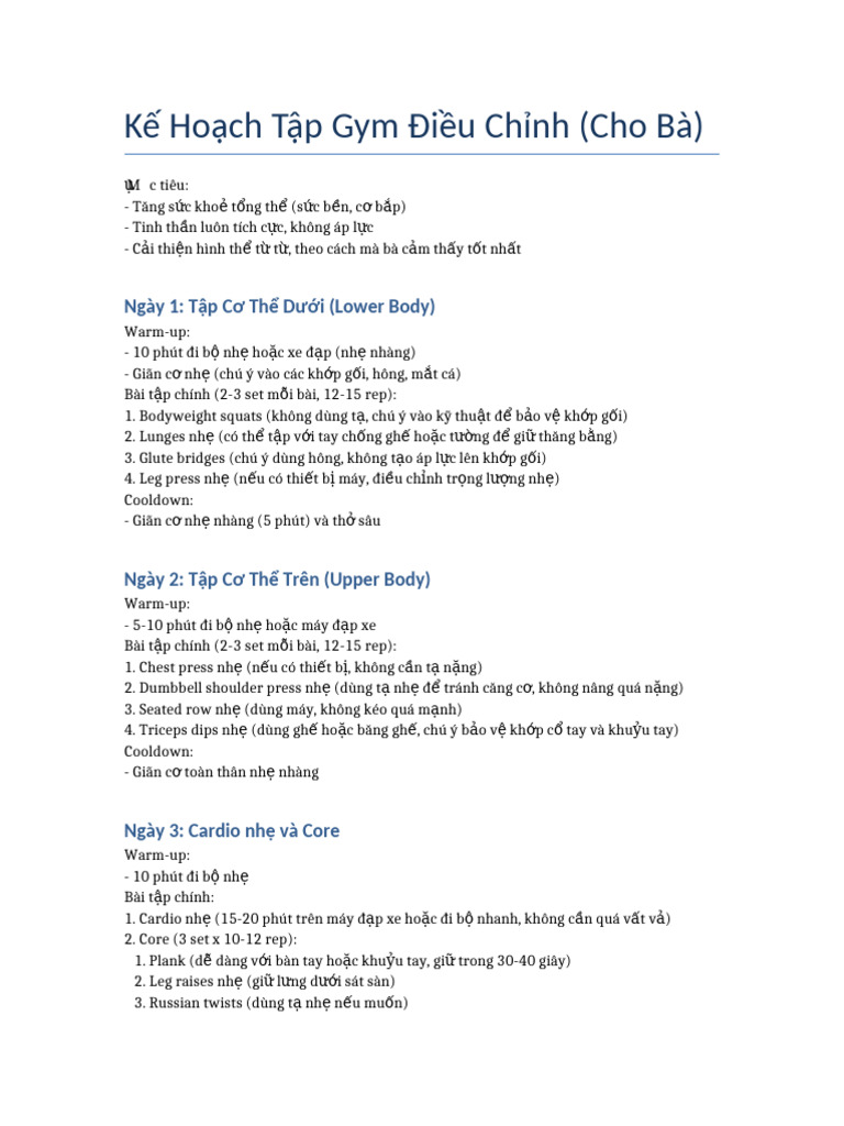 Ke Hoach Tap Gym | PDF