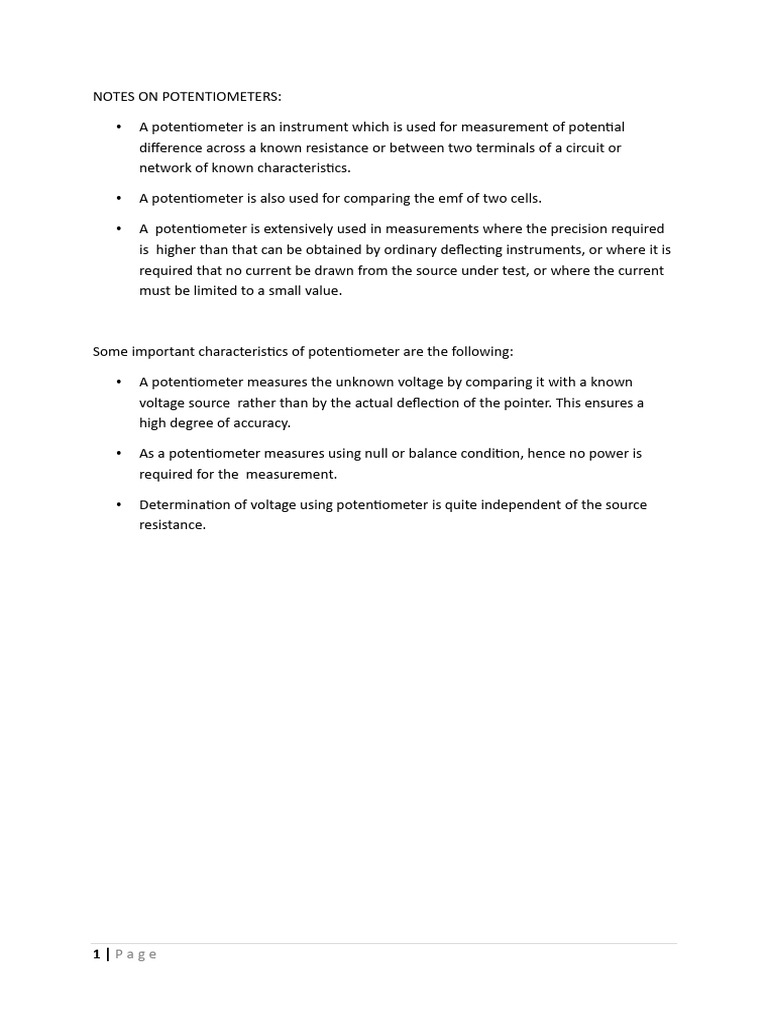 Potentiometers: Types and Applications | PDF | Voltage | Alternating ...