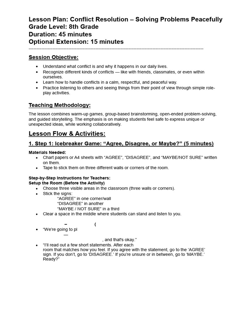 Conflict Resolution Lesson Plan for 8th Grade | PDF | Anger | Lesson Plan