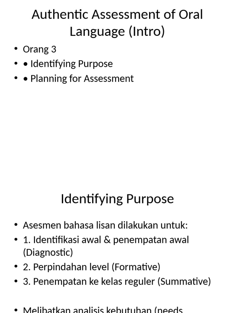 Authentic Assessment Oral Language Orang3 | PDF