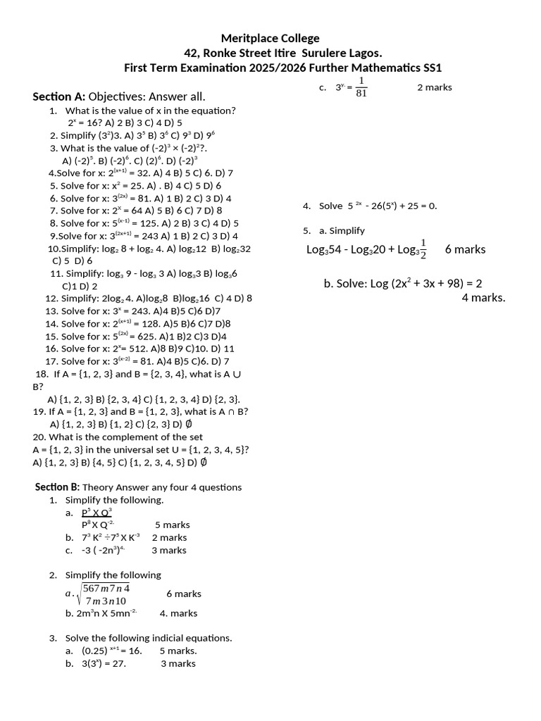 Ss1 F. Maths First Term Exam. | PDF | Chess Openings | Chess