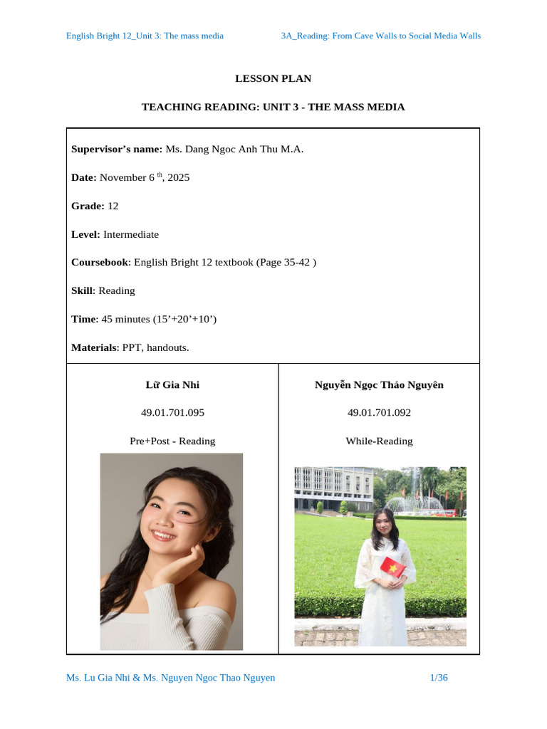 R2.Lu Gia Nhi - Nguyen Ngoc Thao Nguyen - The Mass Media - Lesson Plan ...