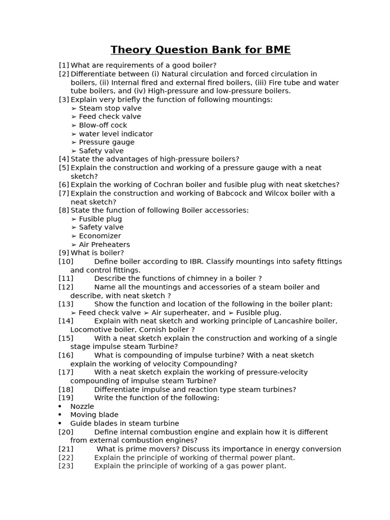 Theory Question Bank BME Mid Term | PDF | Engines | Power Station
