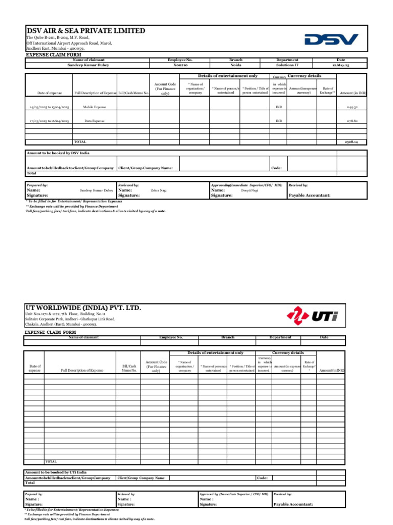 Expense Claim and Invoice Summary Form | PDF | Payments | Expense