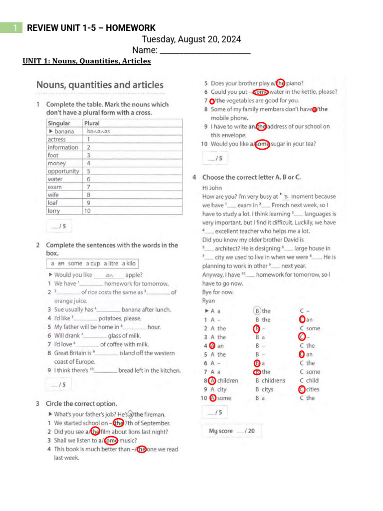 Review Unit 1-5 - Homework 2.2 | PDF