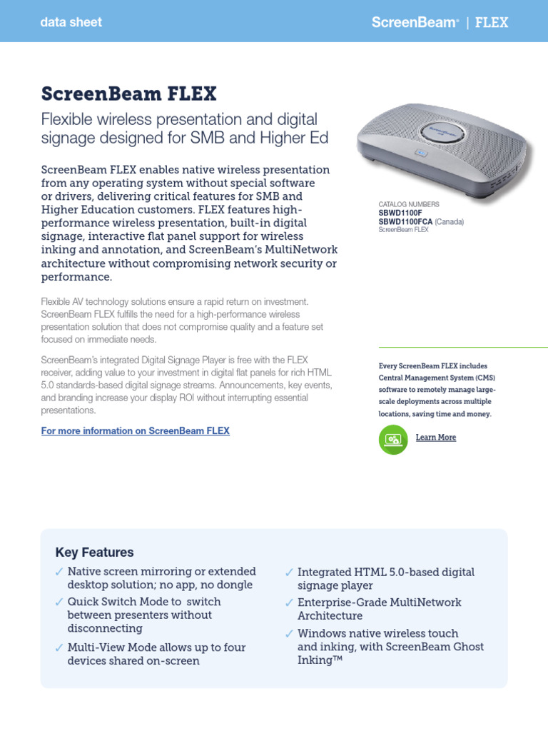 ScreenBeam FLEX: Wireless Presentation Solution | PDF | Ieee 802.11 ...