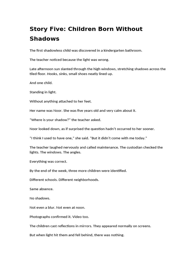 Story Five Children Born Without Shadows | PDF | Light | Embodied Cognition