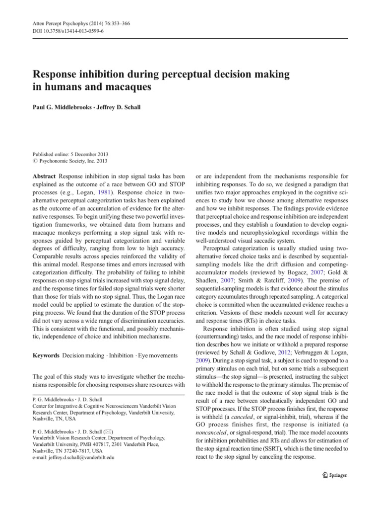 Response Inhibition During Perceptual Decision Making in Humans and ...