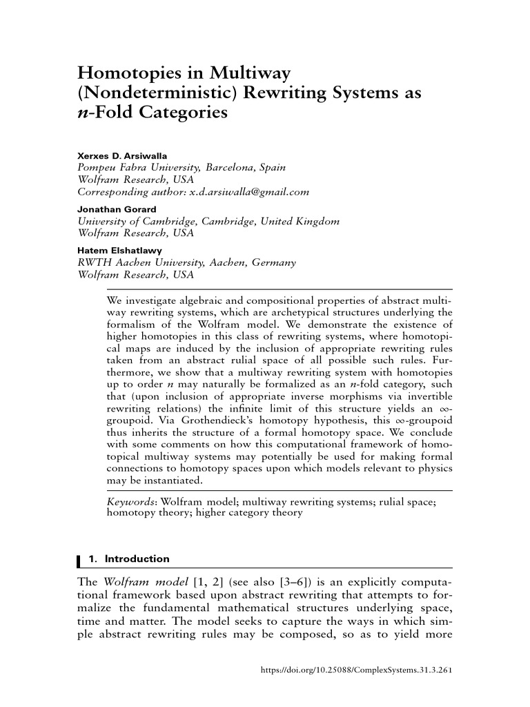 Arsiwalla Et Al 2022 Homotopies in Multiway Systems | PDF | Category ...