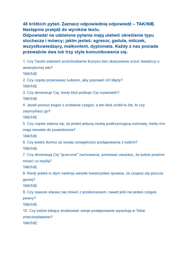 Test - Style Komunikowania Się | PDF