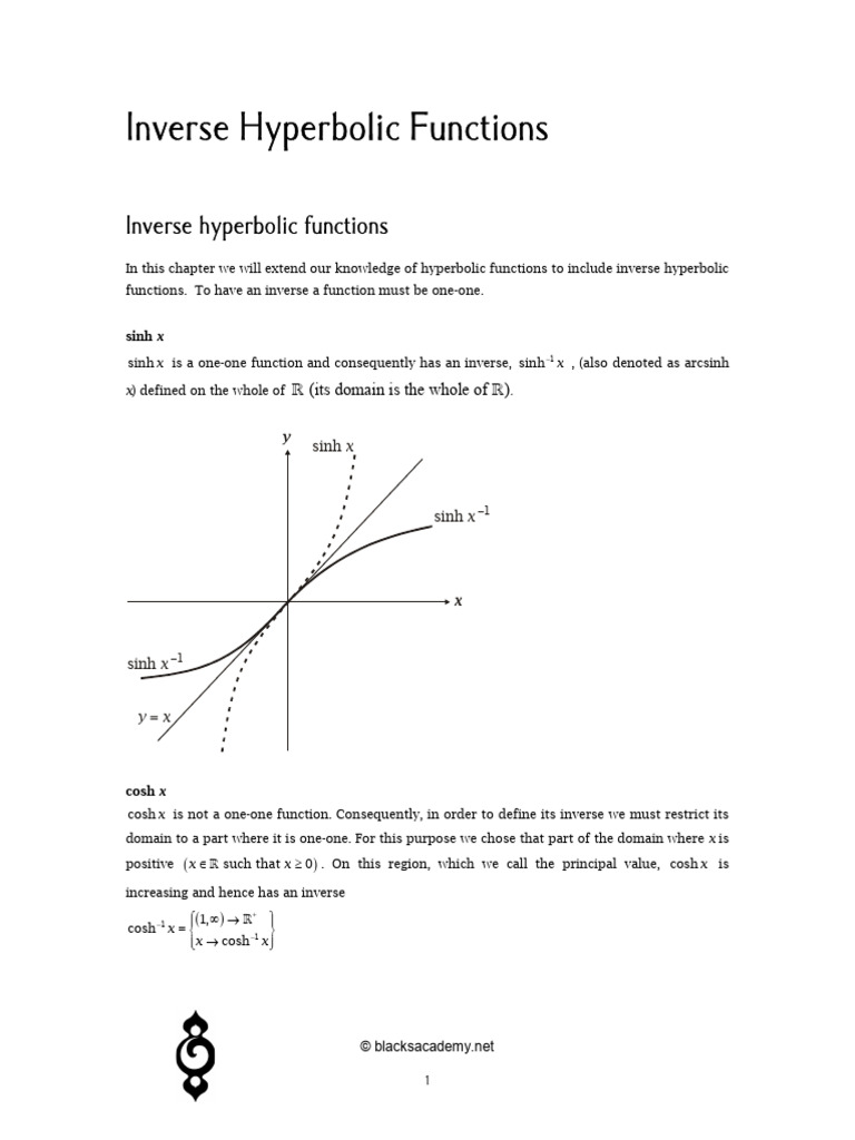 Inverse Hyperbolic Functions | PDF