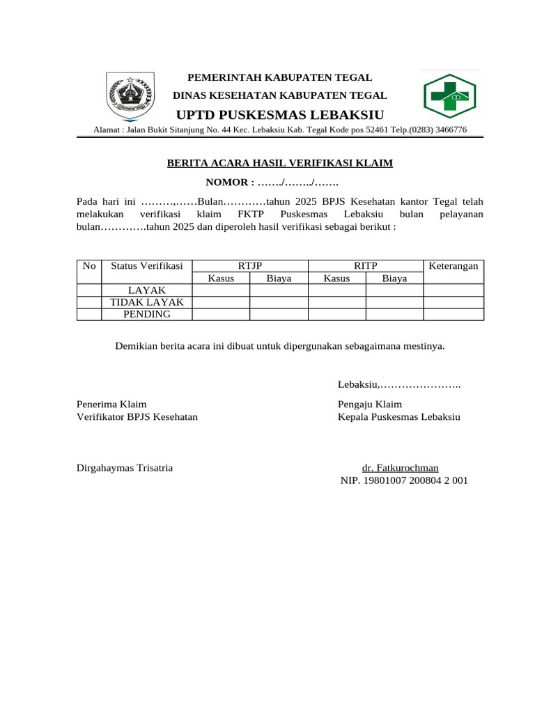 Verifikasi Klaim BPJS Puskesmas Lebaksiu | PDF