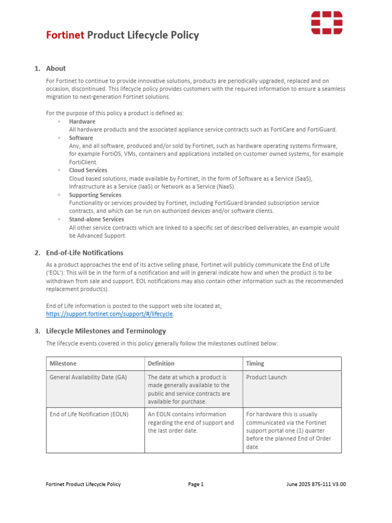 Fortinet Product Lifecycle Overview | PDF | Software As A Service ...