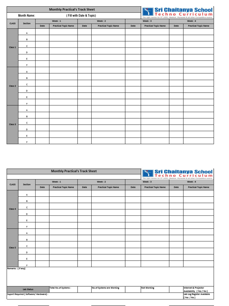 Monthly Practical Track Sheet Template | PDF | Computing | Computer Science