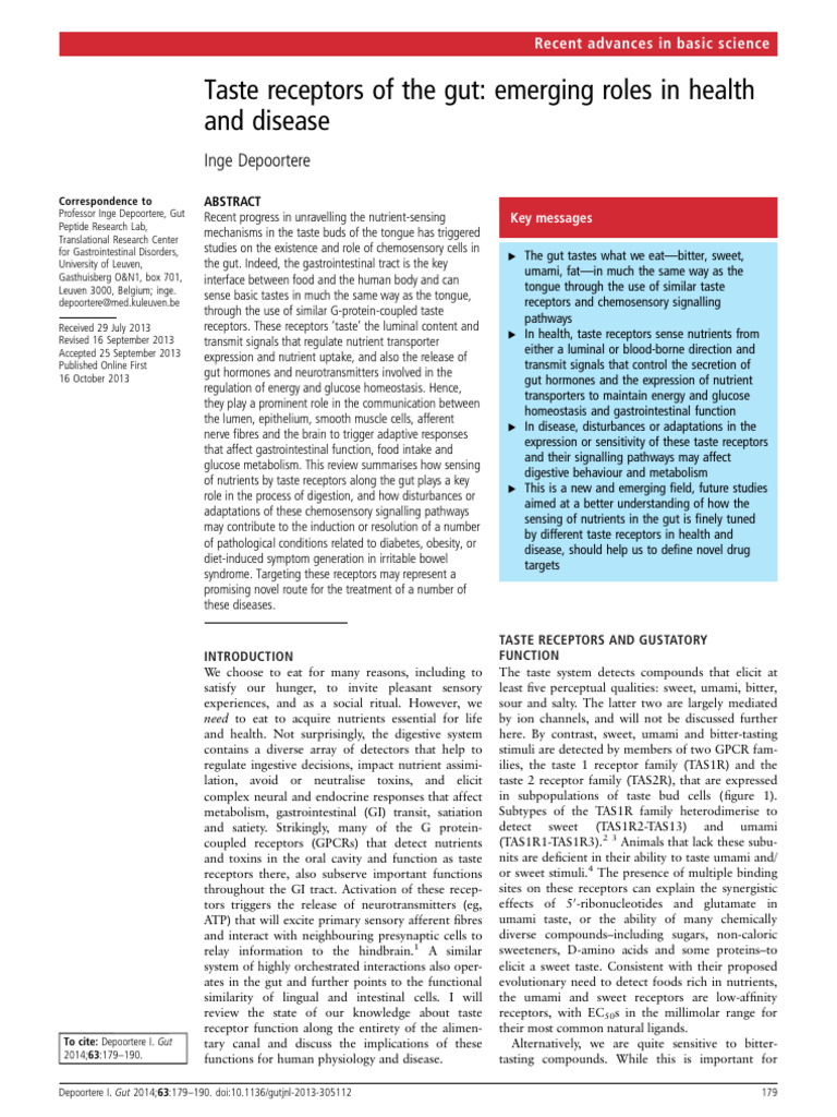 Taste Receptors of The Gut: Emerging Roles in Health and Disease | PDF ...