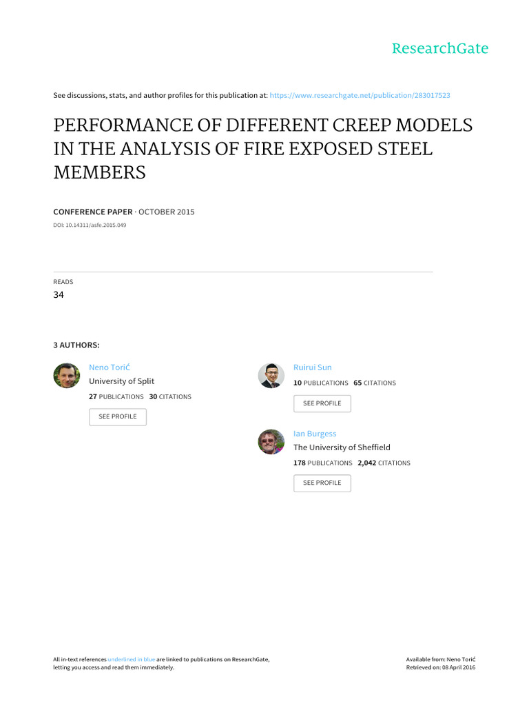 Creep Models for Fire-Exposed Steel Analysis | PDF | Creep (Deformation ...