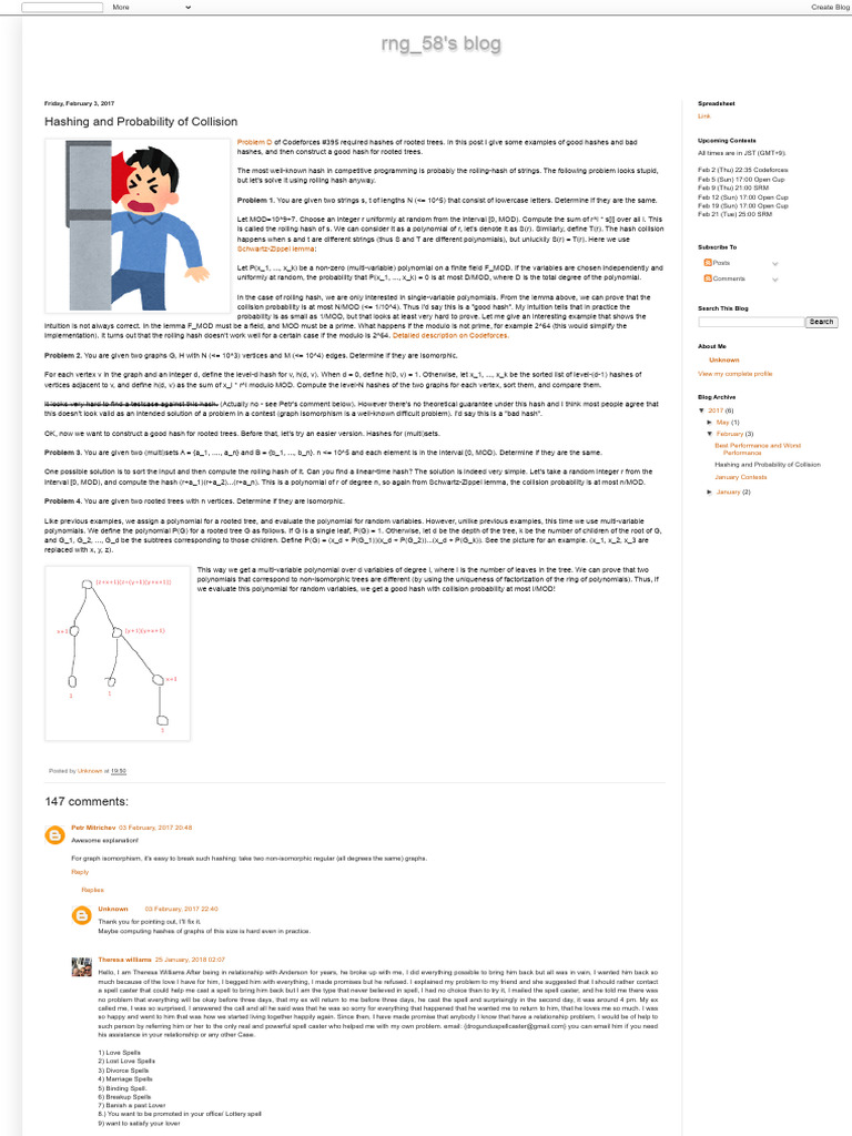 RNG - 58's Blog - Hashing and Probability of Collision | PDF