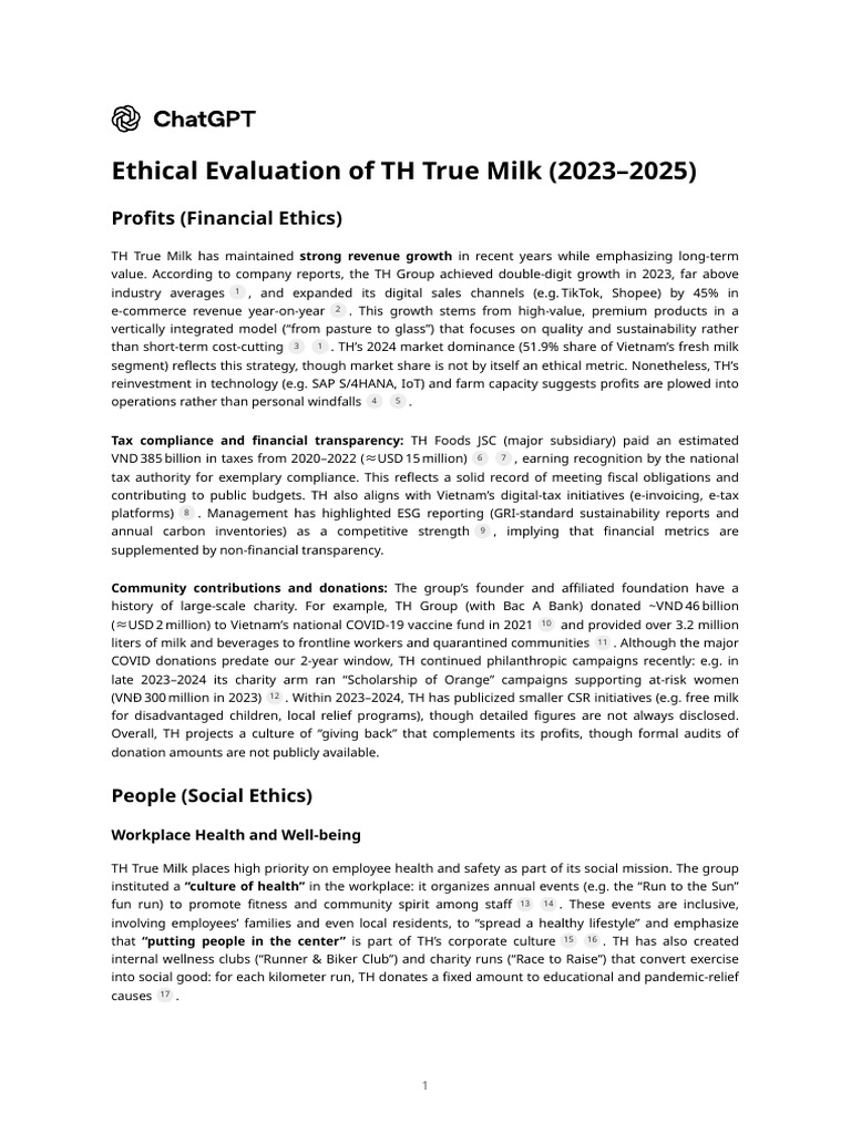 Ethical Evaluation of TH True Milk (2023-2025) | PDF | Recycling