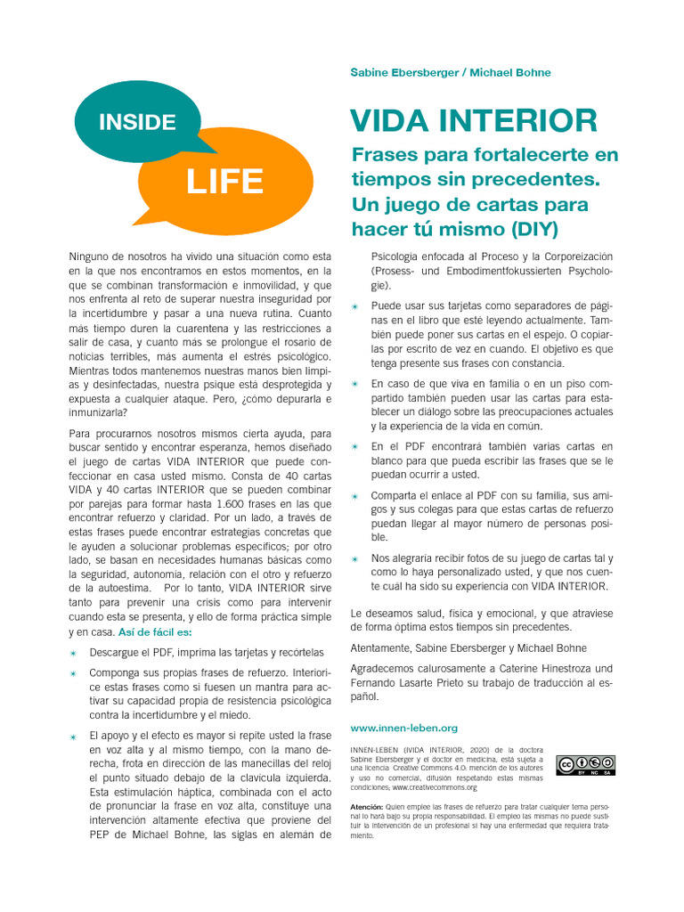 INSIDE LIFE Card Set Spanish | PDF | Sicología | Conceptos psicologicos