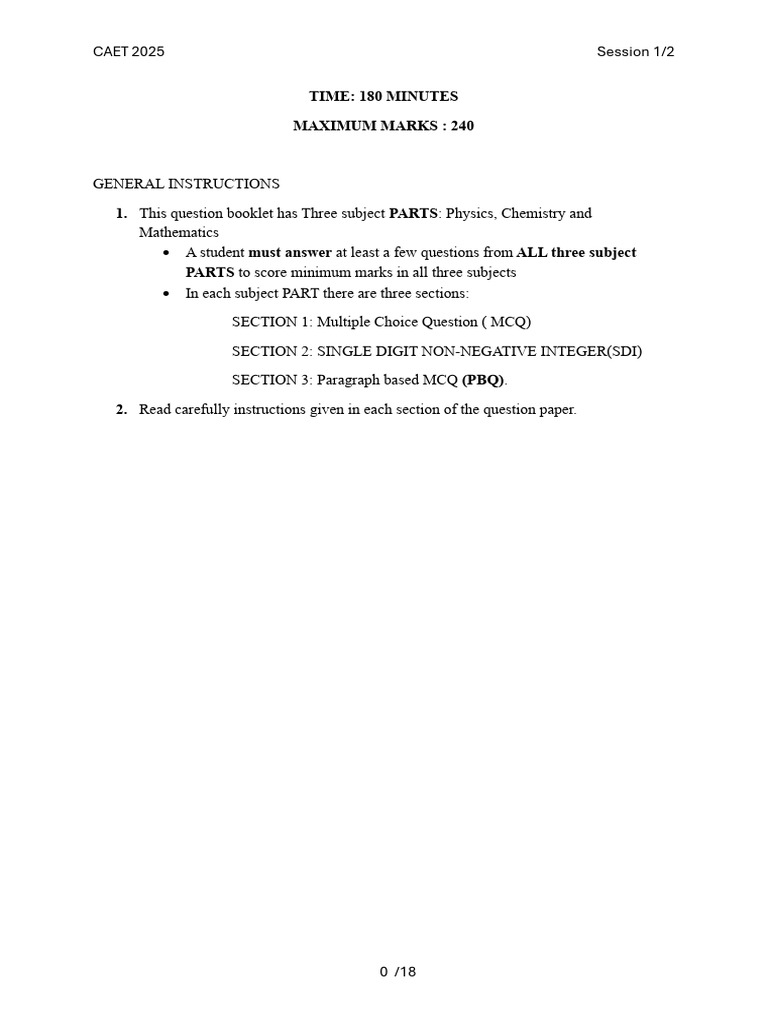 CAET SamplePaper1 - 2025 | PDF | Multiple Choice | Numbers
