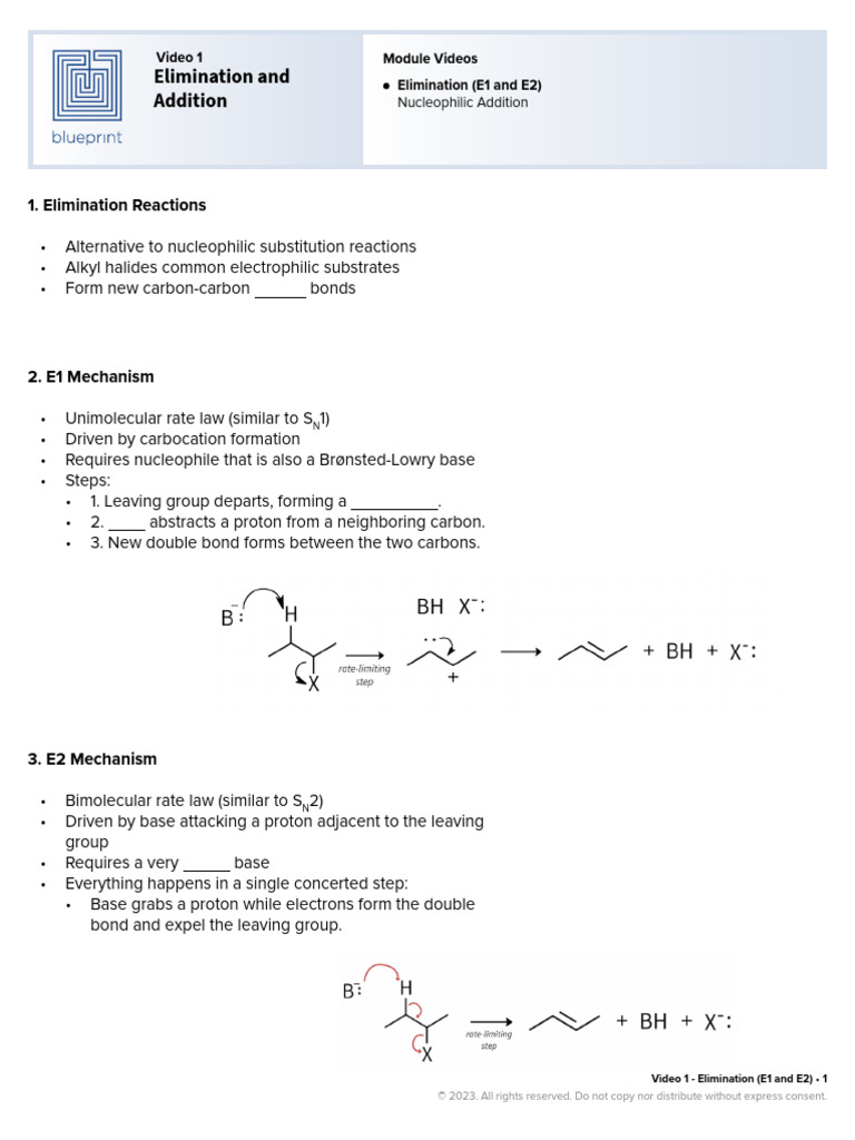 Elimination and Nucleophilic Addition Guide | PDF | Chemical Reactions ...