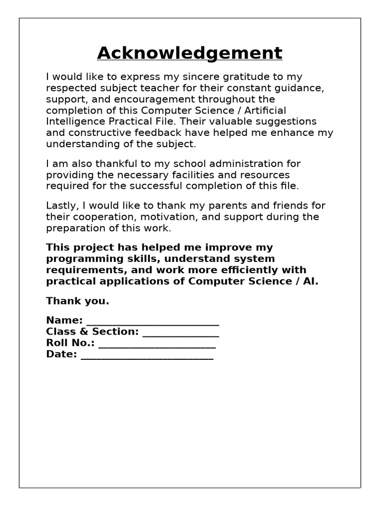 Acknowledgment for AI Practical File | PDF