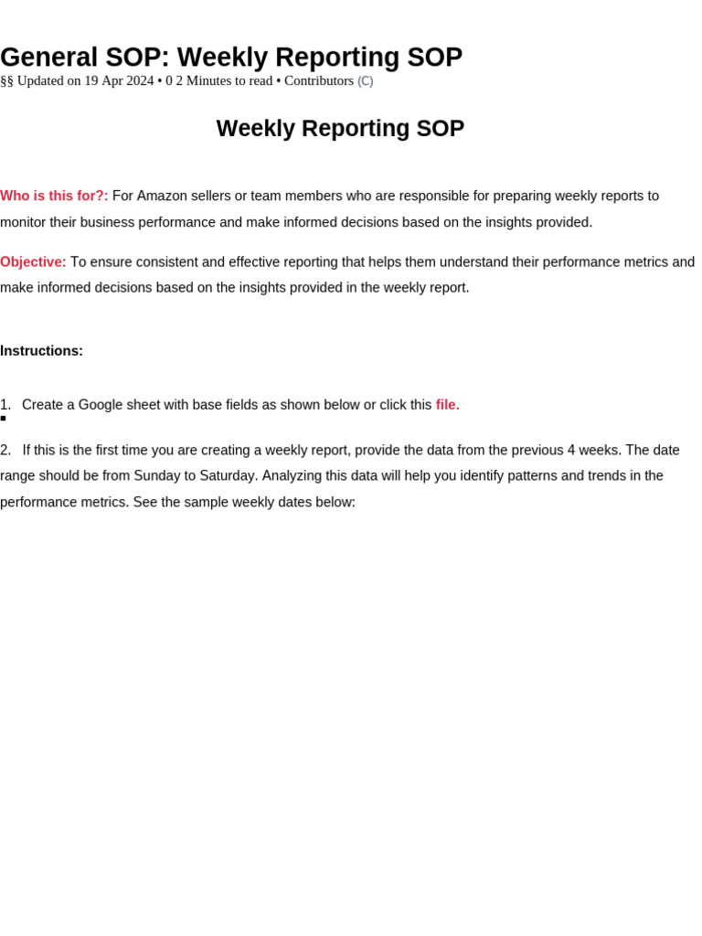 16 General SOP Weekly Reporting SOP | PDF | Computing