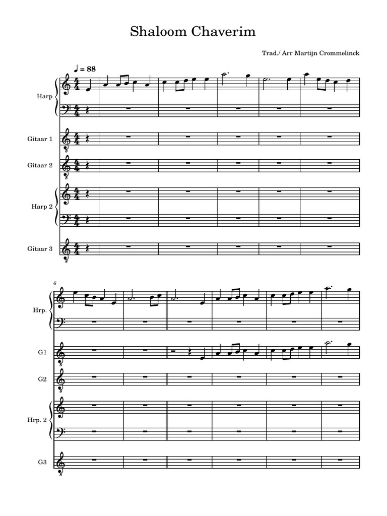 Shaloom Chaverim Sheet Music Arrangement | PDF