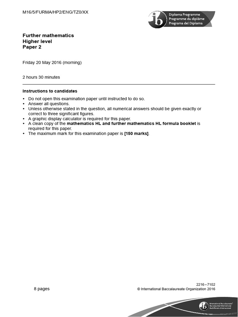 IB Further Mathematics HL Paper 2 Exam | PDF | Matrix (Mathematics ...