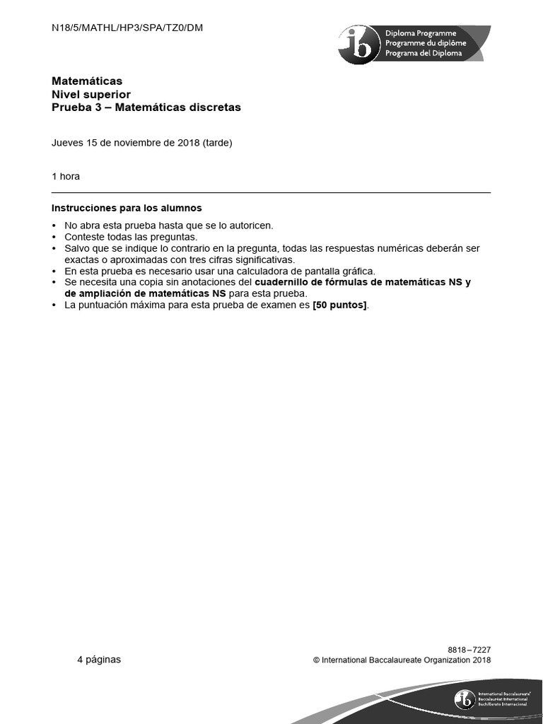 Mathematics Paper 3 Discrete Mathematics HL Spanish | PDF ...