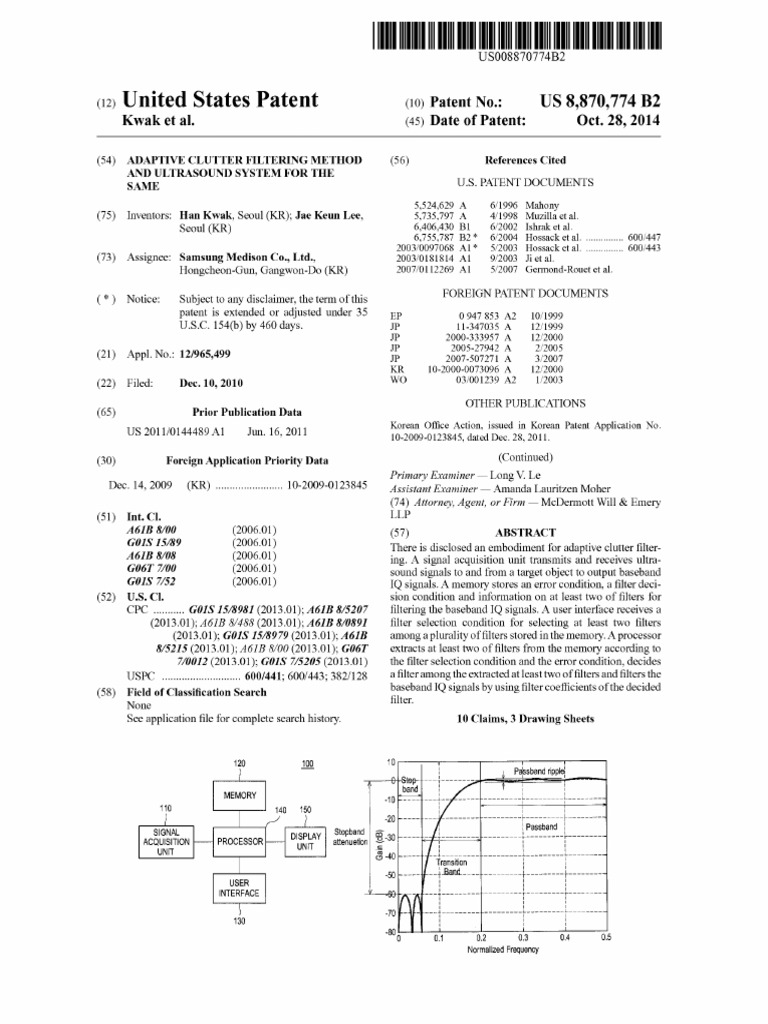 US8870774B2-Adaptive Clutter Filtering Method and Ultrasound System for ...
