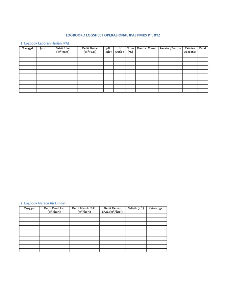 Logbook Logsheet IPAL PMKS | PDF