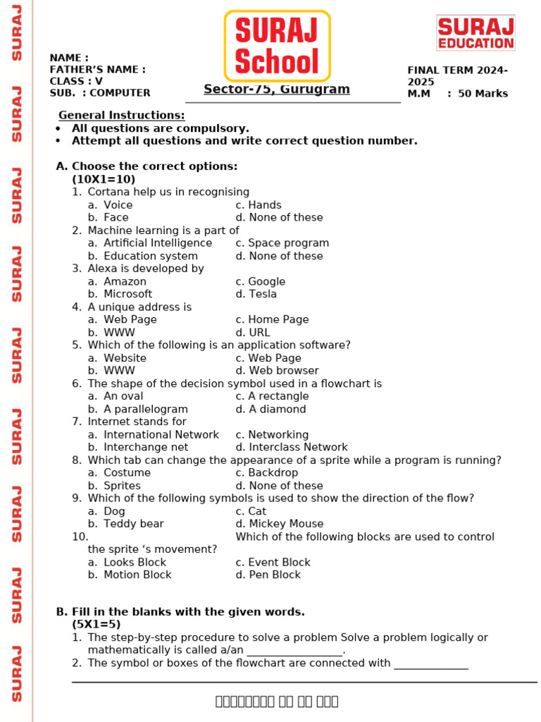 Computer Basics Quiz for Class V | PDF | Computer Science | Computing