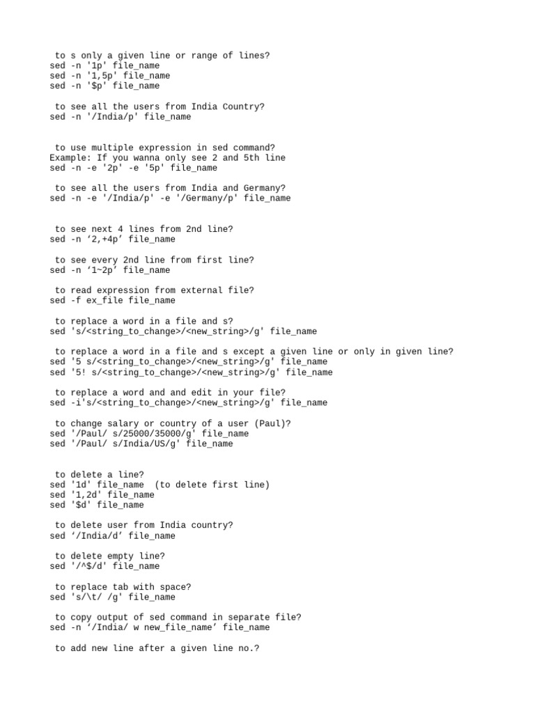 Sed Commands | PDF | Filename | Utility Software