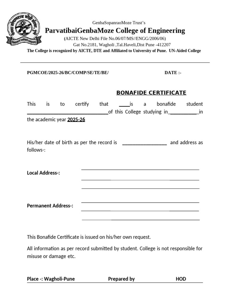 Bonafide Certificate F | PDF