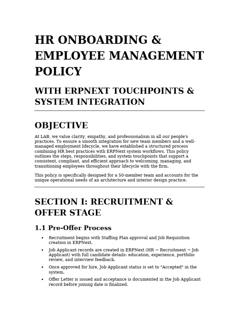 HR Onboarding & Management Policy | PDF | Employment | Payroll