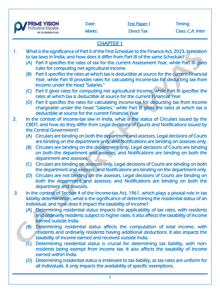 Test Paper 1 (Chapter 1) | PDF | Tax Deduction | Taxes