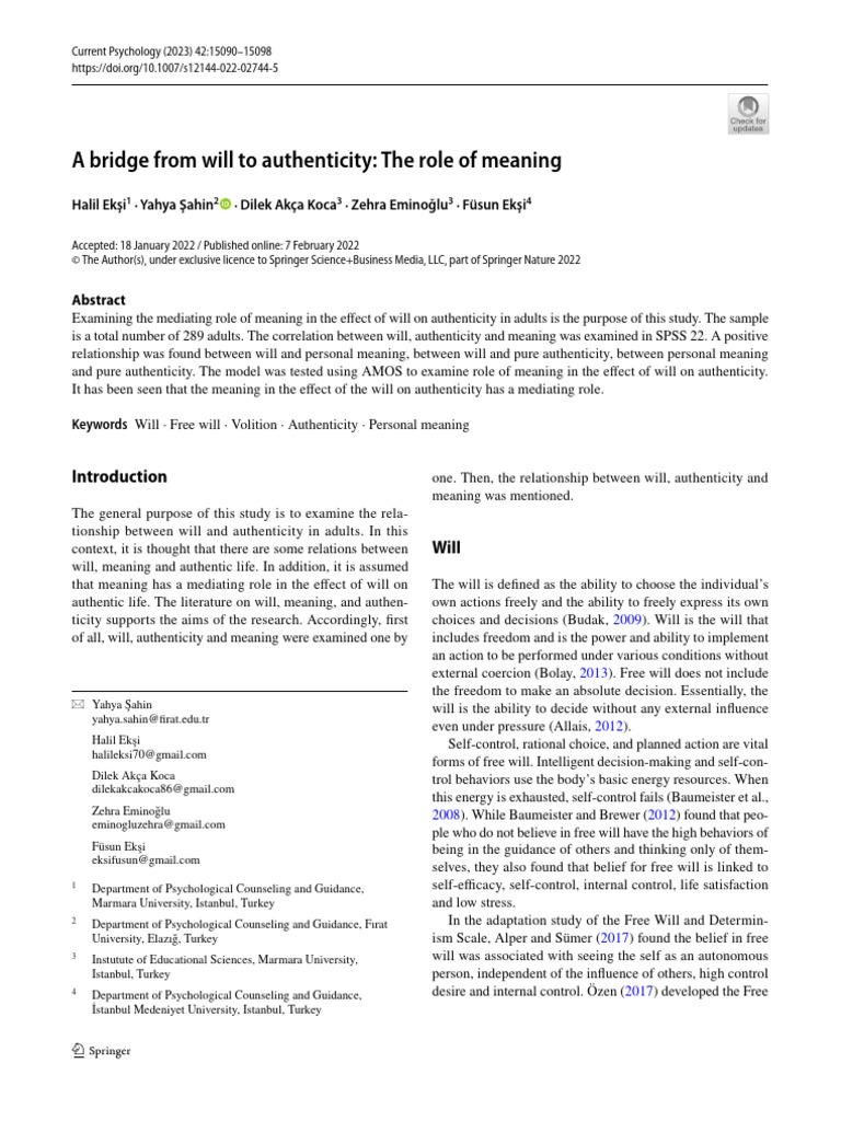 A Bridge From Will To Authenticity The Role of Meaning | PDF | Free ...