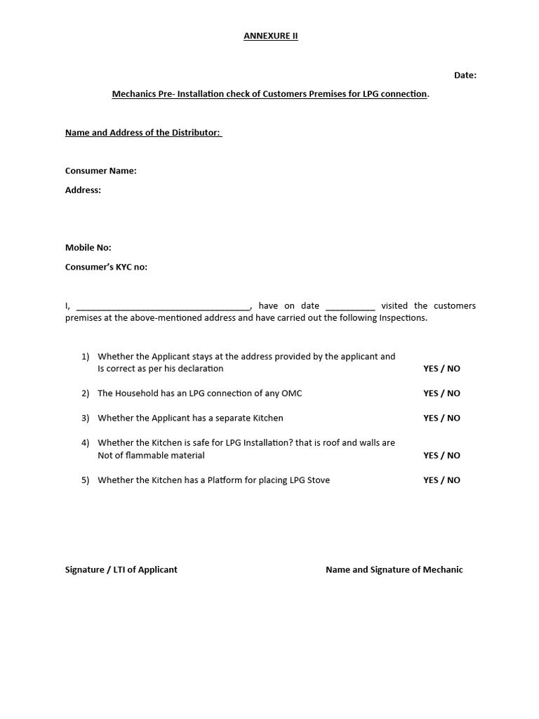 ANNEXURE II Pre Installation Inspection Report | PDF