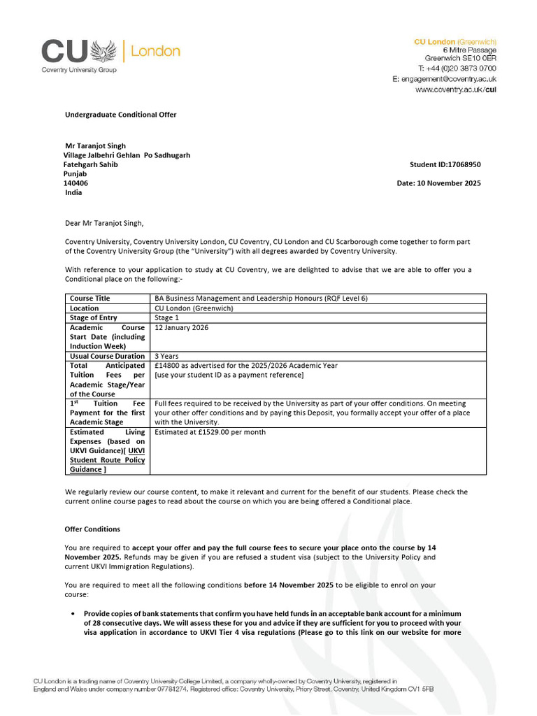 taranjot offler cu london | PDF | Travel Visa | Banks