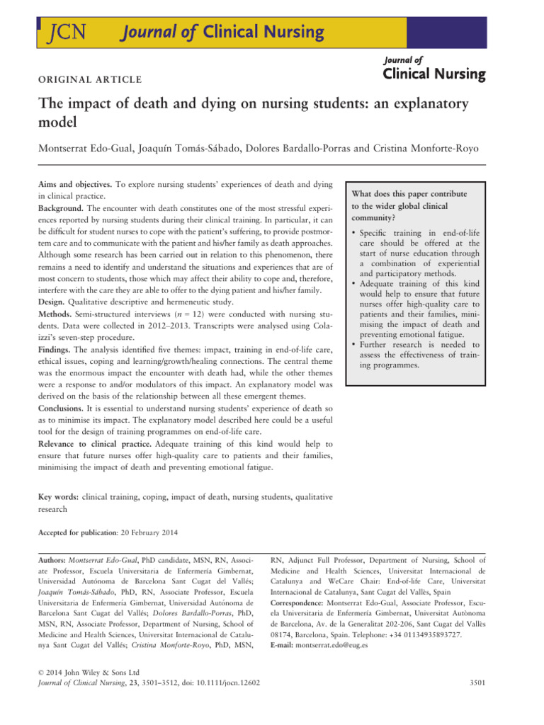 2014 - The Impact of Death and Dying On Nursing Students - An ...