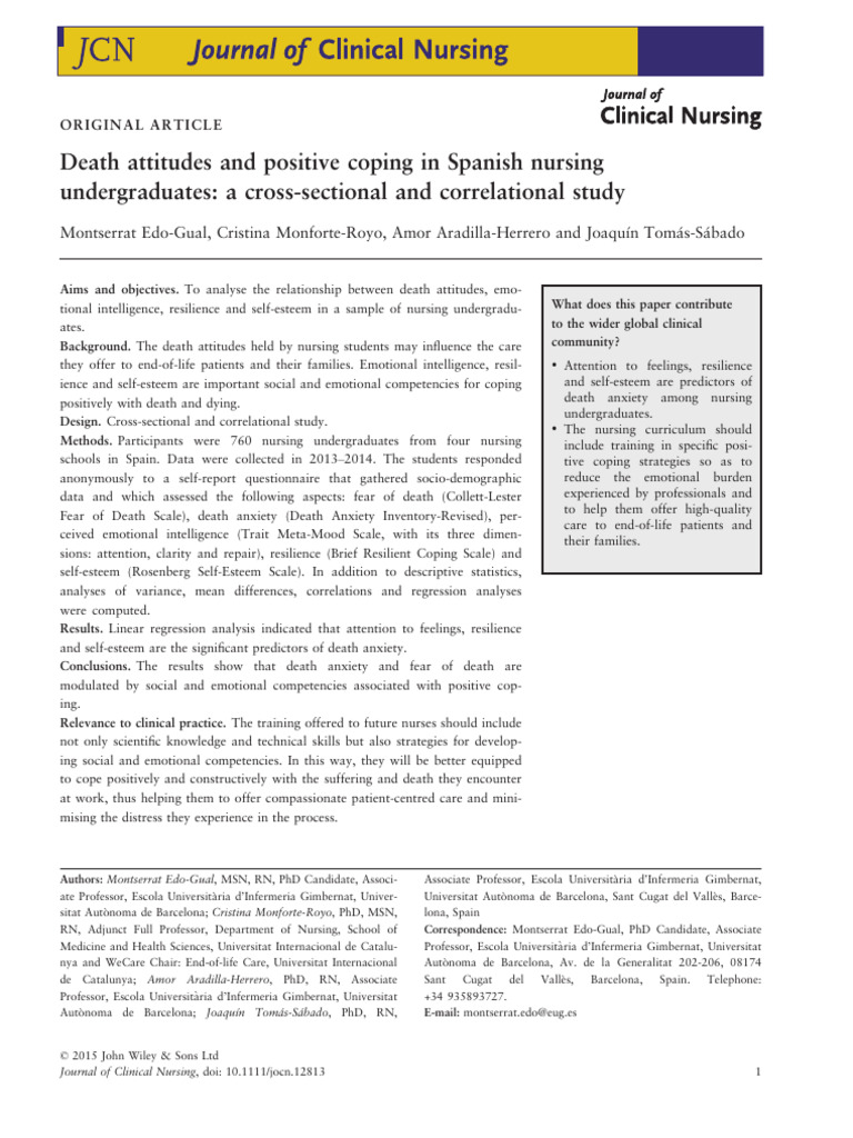 2015 - Death Attitudes and Positive Coping in Spanish Nursing ...