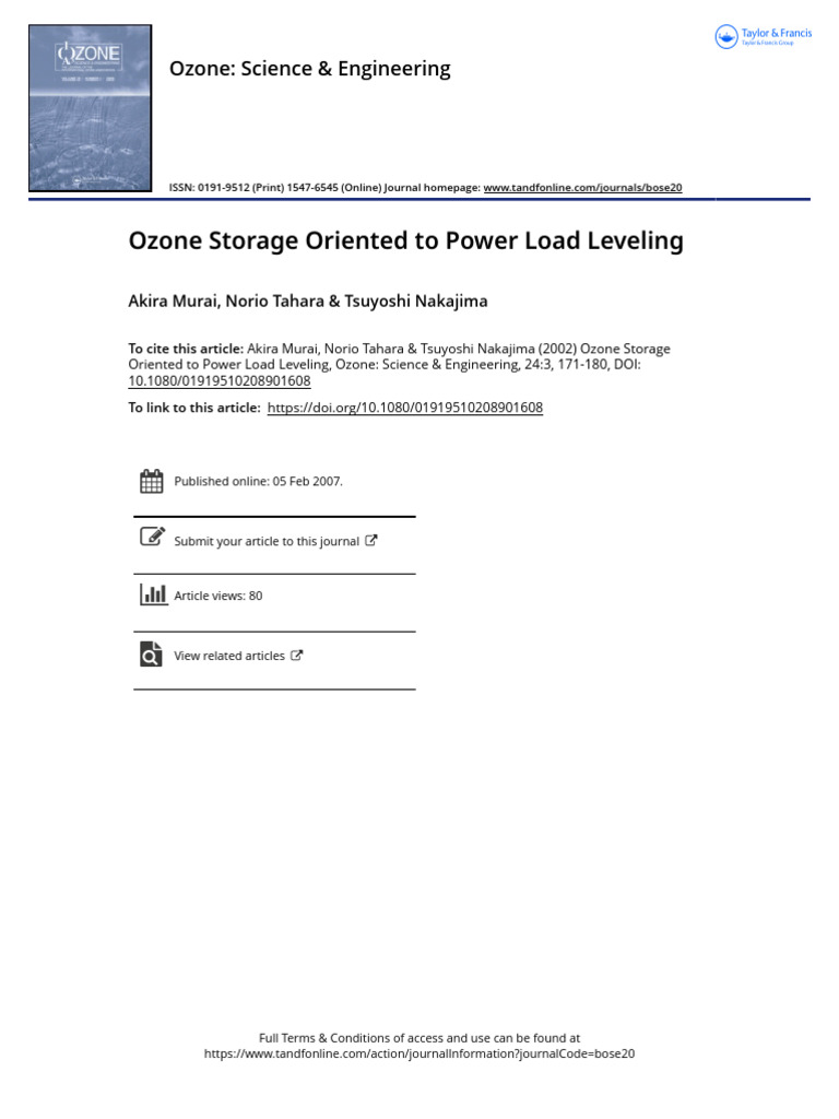 Ozone Storage Oriented To Power Load Leveling | PDF | Adsorption | Ozone