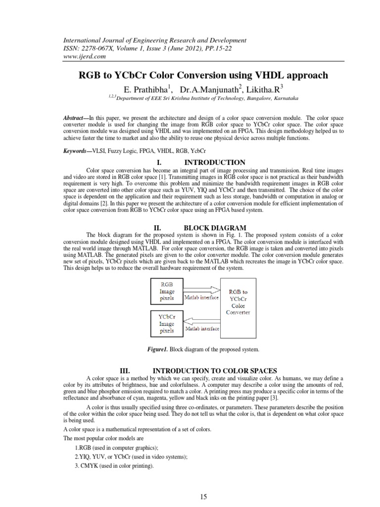 RGB To Ycbcr Color Conversion Using VHDL Approach: E. Prathibha, Dr.A ...