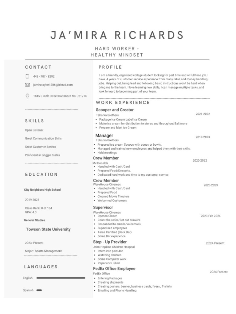 Jamira Richards Resume | PDF