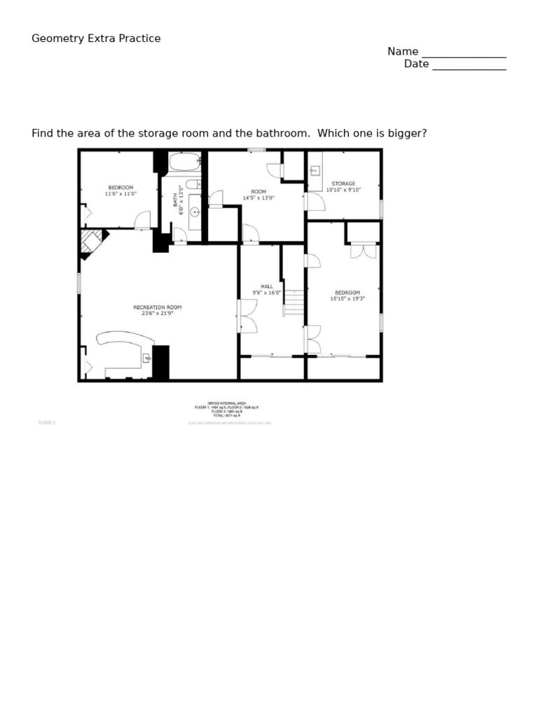 Area Calculation Practice Worksheet | PDF