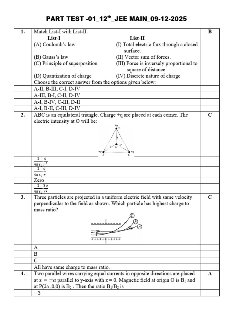JEE Main Physics and Chemistry Practice Test | PDF | Ion | Magnetic Field