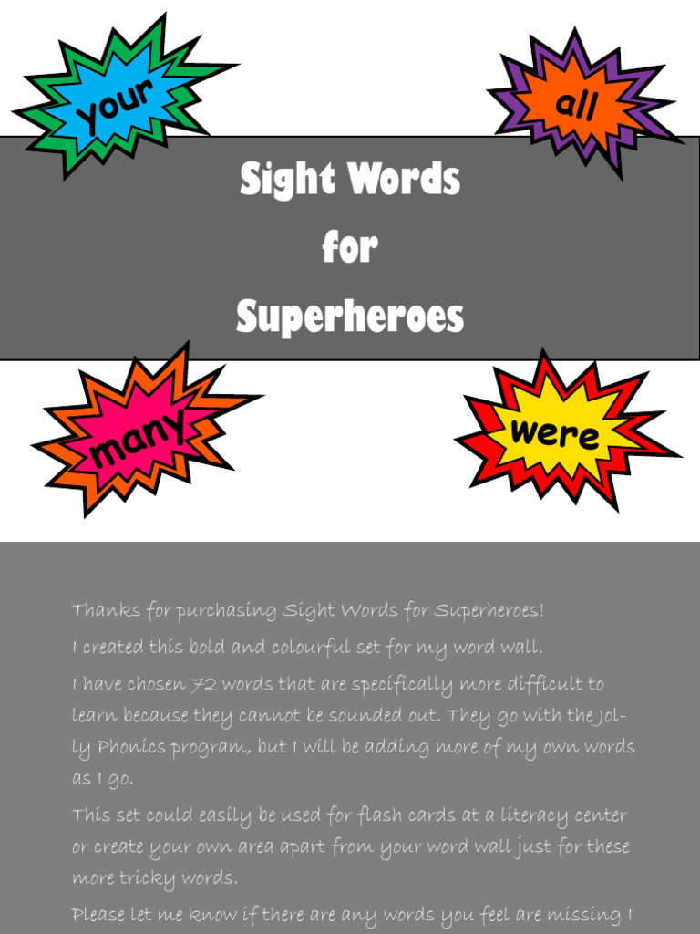 Sight Words For Superheroes | PDF