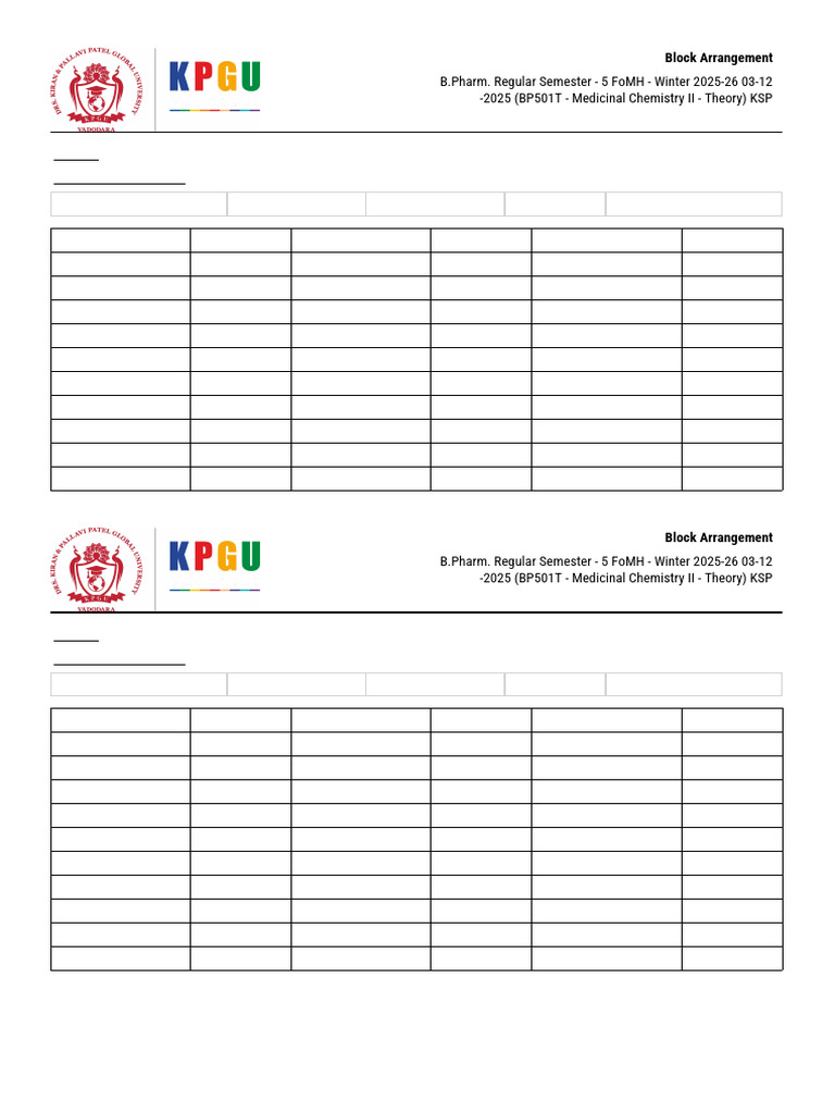 Block Arrangement of 03-12-2025 Morning | PDF | Academic Degree ...